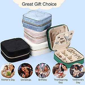 Sightor Velvet Travel Jewelry Box Organizer, Small Jewelry Case with Mirror Portable Display Jewelry Storage Case for Rings Earrings Necklace Bracelet, Perfect for Women Girls (Blue)