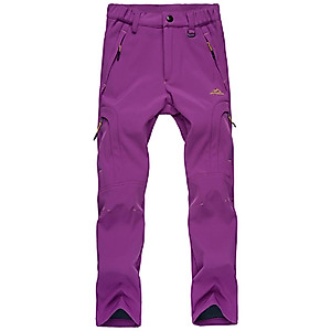 MAGCOMSEN Women's Fleece Lined Softshell Pants Winter Sports Snow Ski Hiking Pants with Multi-Pockets (Purple, 30W x 30L)