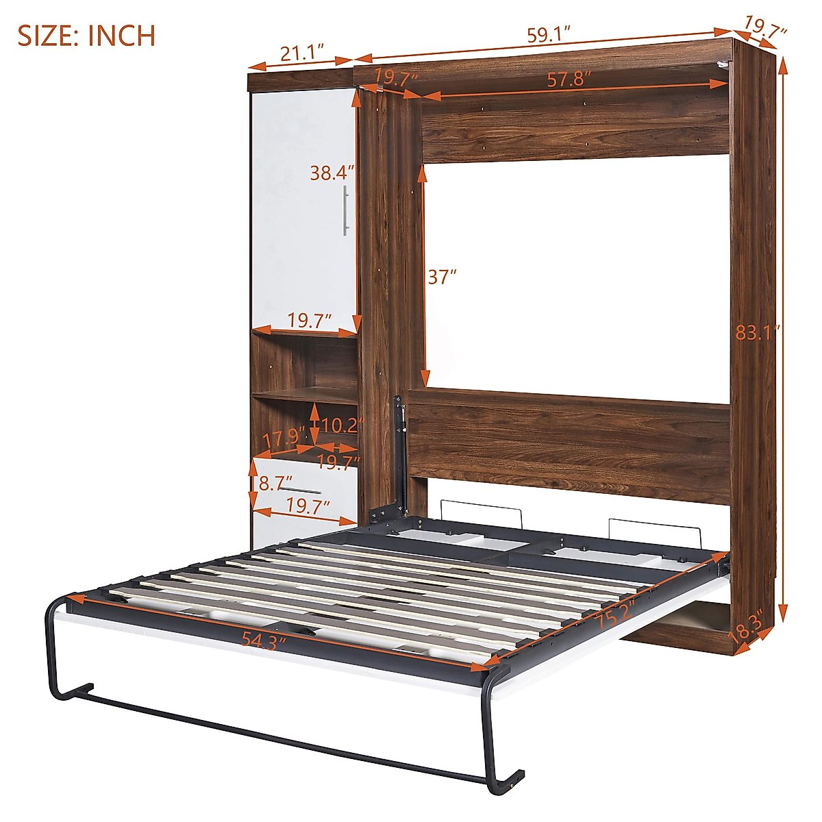 Hlcodca Murphy Bed, Full Size Murphy Bed Wall Bed with Storage Cabinet, Double -Layer Storage Rack, Double -Layer Drawer, Hide A Bed On A Cabinet, Space Saving