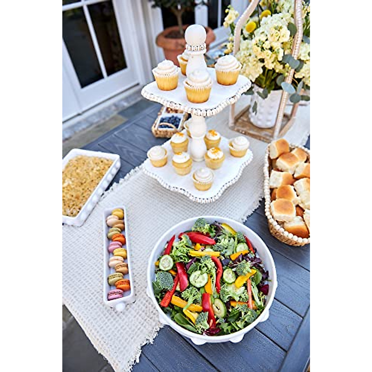 Mud Pie Beaded Serving Bowl, White, 5" x 12" dia