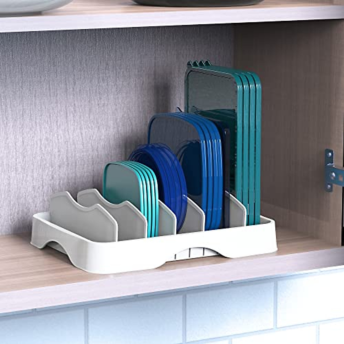 SimpleHouseware Food Container Lid Organizer, Adjustable Dividers Lids Storage, 13''x10'', White