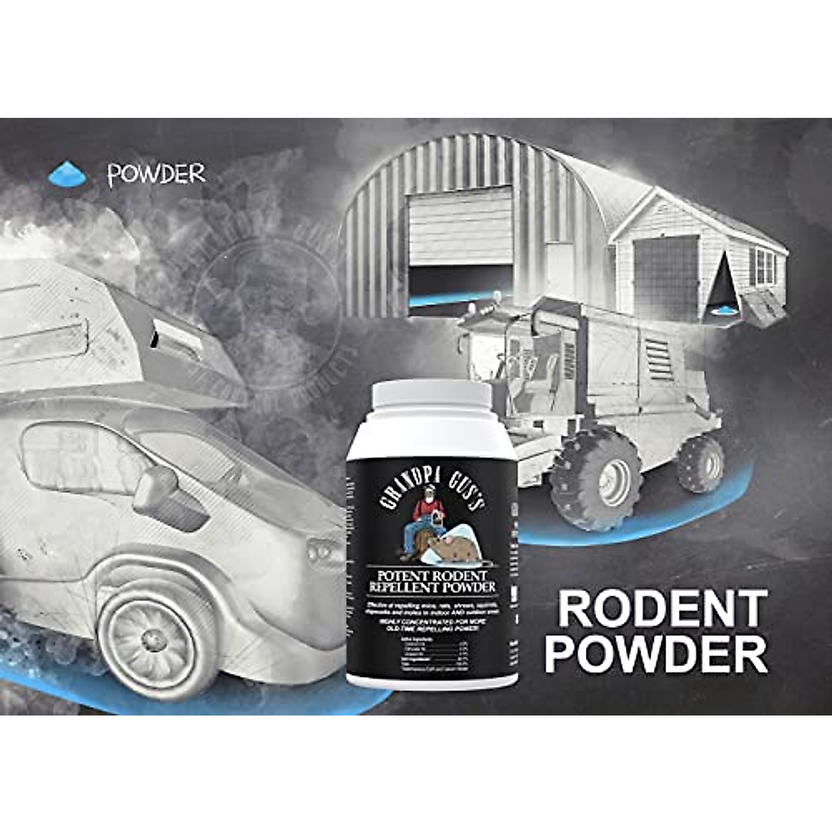 Grandpa Gus's Potent Rodent Repellent Powder Concentrate, Deters Rodents/Mice/Rats from Farm/Home/Garden/RV/Boat/Car/Garage & Chewing on Wires, 24 oz