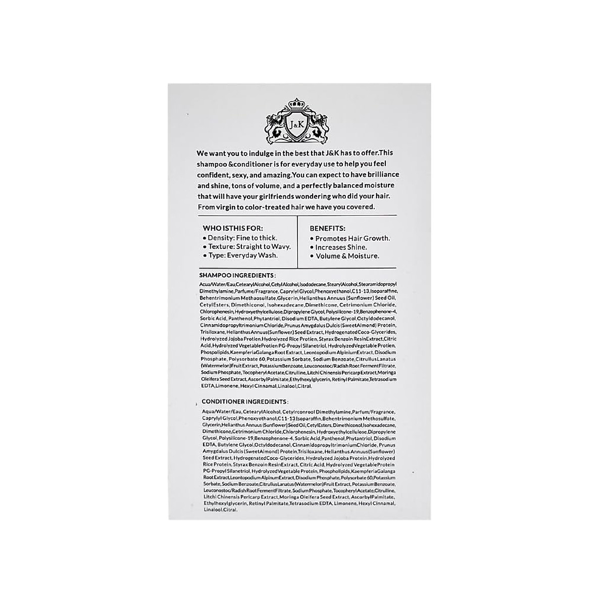 J&K The Glow Up Shampoo & Conditioner Set - Sulfate-Free, Hydrating and Volumizing, Salon Quality Formula for Fine & Thick Hair, Color-Treated Hair Rejuvenation & Extra Shine For Women (250 ML Each)