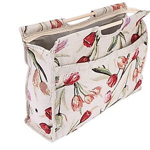 Knitting Bag, Lightweight Knitting Organizer Fabric Large Capacity Wood Handle Travel Yarn Storage Bag Tote Organizer for Knitting Needles Sewing Tools Great Gift(Red Flower)