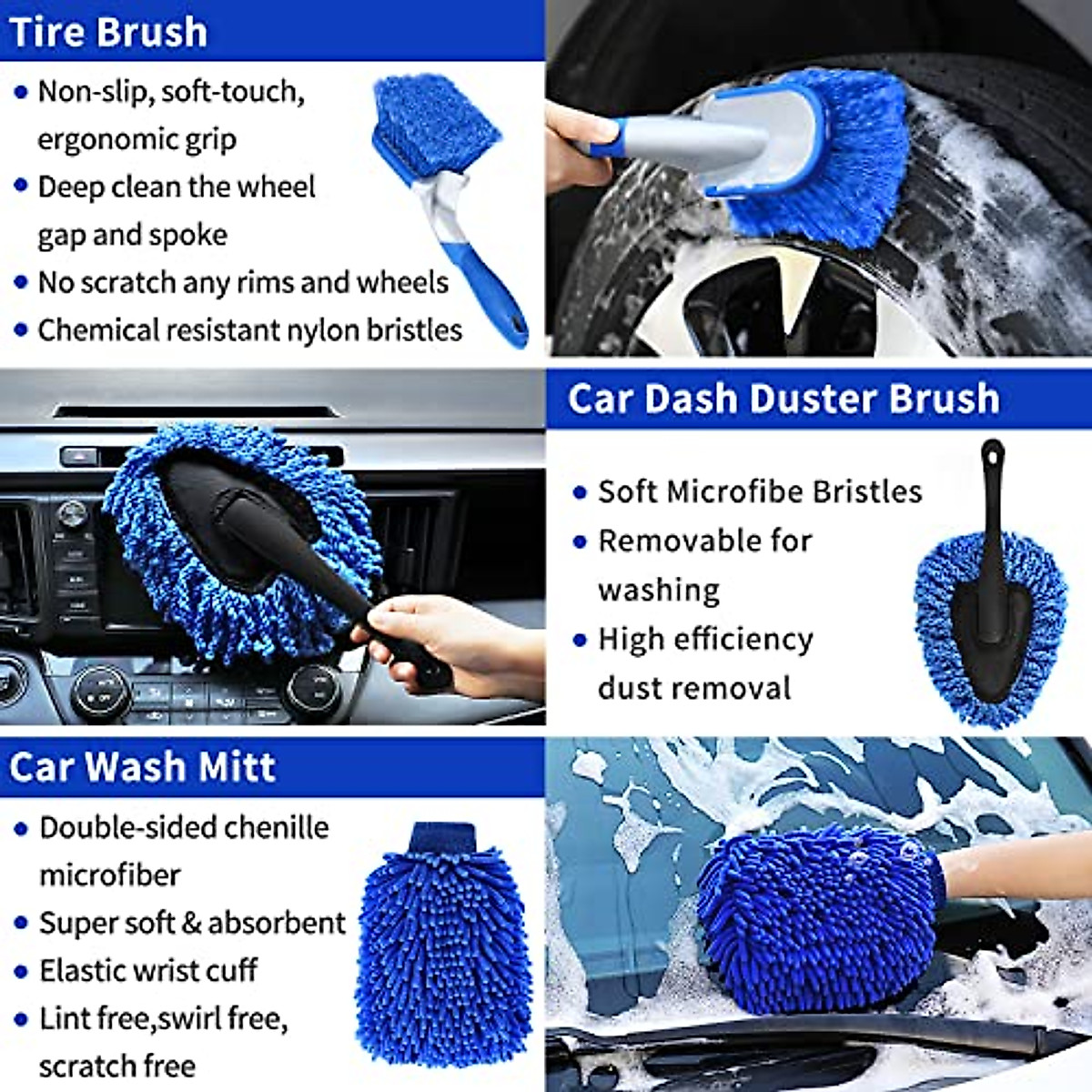 Wontolf 30Pcs Car Detailing Brush Set, Car Detailing Kit, Auto Detailing Drill Brush Set, Car Buffing Sponge Pads Kit,Car Cleaning Brush Tools Kit,Car Accessories for Interior,Exterior,Wheels,Home