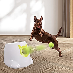 PALULU Automatic Ball Launcher for Dog, 6PCS 2 Inches Balls Included (White)