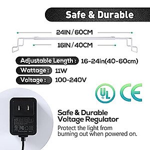 LAQUAL LED Aquarium Light (for 16-24in Fish Tank), Waterproof Fish Tank Light, 3 Modes (Best-Vision-Mode, Night-Mode, Plant-Mode), 5 Brightness & 3 Time Settings, Extendable Brackets, 11W, UL Approved