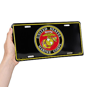 License Plate with United States Marine Corps (USMC) Logo. Standard Size 6" x 12", License Plate of Cars, SUVs, Trucks and minivans Aluminum 4 Holes|Universal fits Officially Licensed