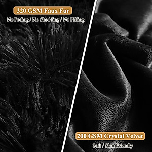 XeGe Faux Fur Throw Pillow Cases Plush Shaggy Ultra Soft Pillow Cover Fluffy Crystal Velvet Decorative Pillowcases Zipper Closure,Set of 2 (Standard, Black)