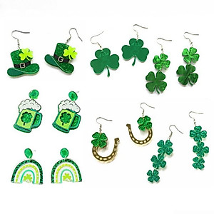 St Patrick's Day Earrings for Women Irish Shamrock Dangle Earrings Green Clover Hat Horseshoe Drop Earrings Good Luck St Patty's Accessories