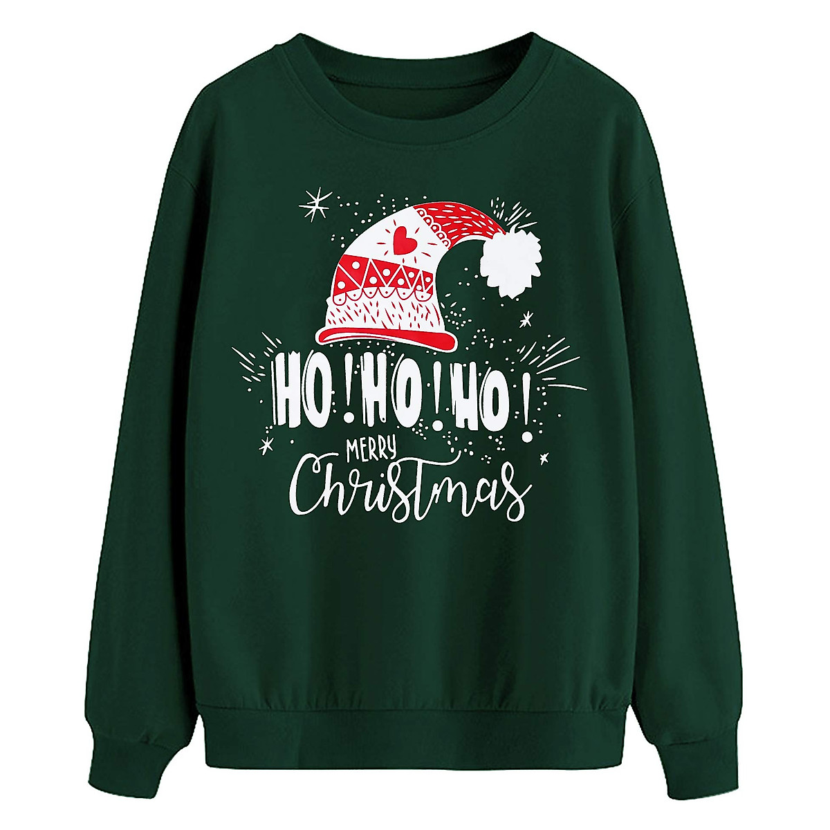 LHBNK Merry Christmas Sweatshirts HoHoHo Christmas Shirt Women Funny Santa Print Graphic Tee Casual Long Sleeve Blouse Tops (Green, Medium)
