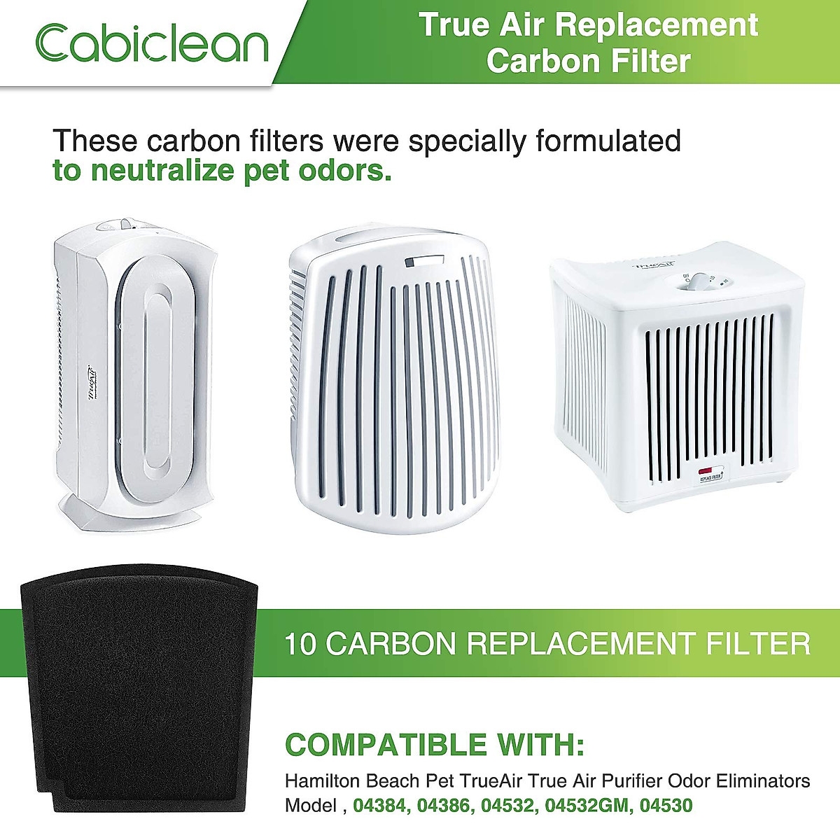 True Air Replacement Carbon Filters Compatible with Hamilton Beach Pet TrueAir Purifier Odor Eliminators Model 04384, 04386, 04532GM, 04530G, 04530GM & 04531GM,Compared to part #04234G (10-Pack)