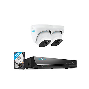 REOLINK 5MP PoE IP Cameras RLC-520A (Pack of 2) Bundle 8 Channel PoE NVR 2TB Hard Drive Installed,Outdoor IP Security Surveillance Cameras,100FT Night Vision, Human/Vehicle Detection