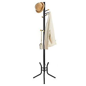 SONGMICS Coat Rack, Freestanding Metal Coat Tree, 11 Hooks with Ball Ends, for Entryway, Bedroom, Living Room, Black URCR028B01