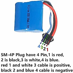 7.4V (2 x 3.7V) 700mAh Li-ion Battery with SM-4P Plug for Old Version UDI001 Venom Speed RC Boat UDI008 UD08 UDI001 Battery 2 Pack with USB Charger