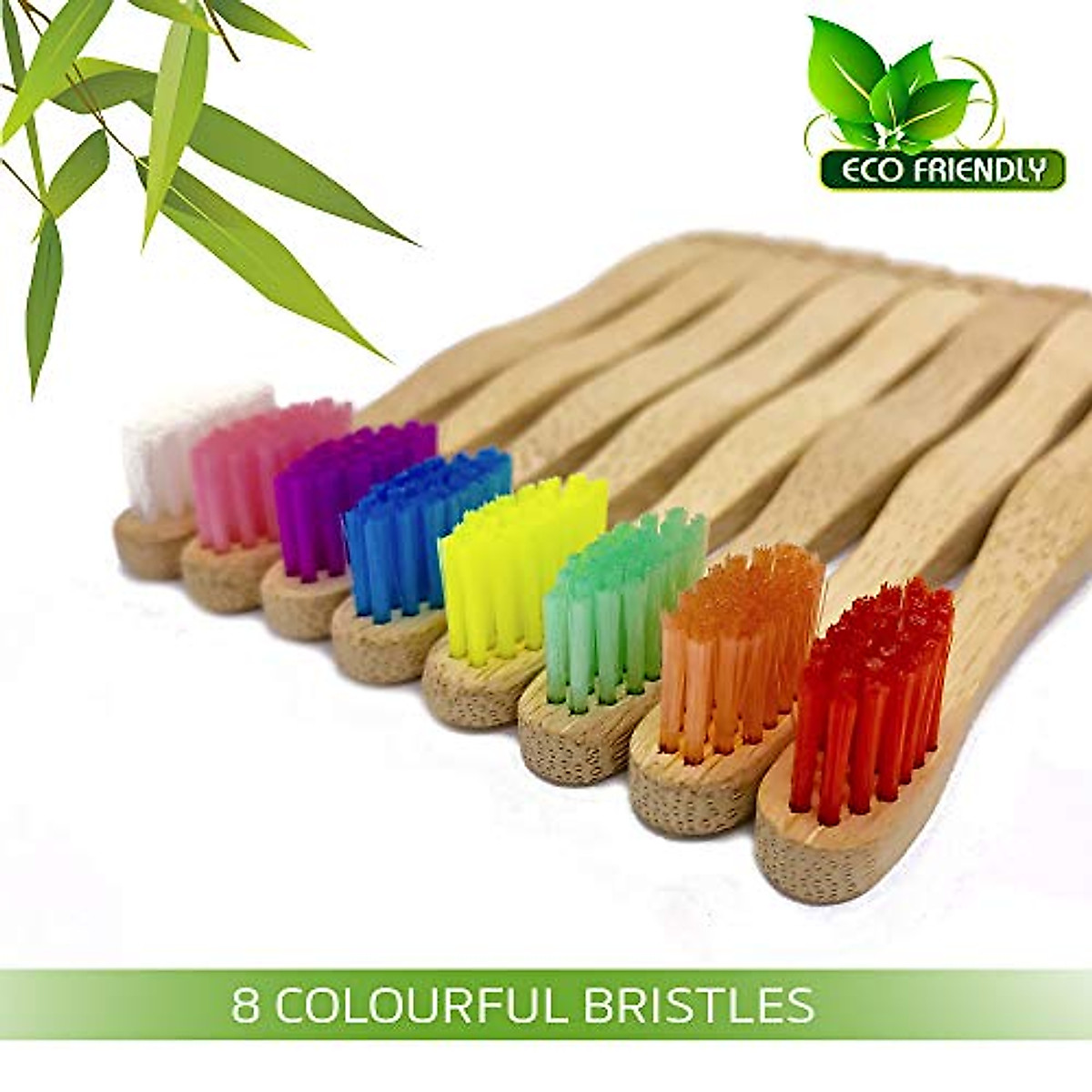 Bamdable Bamboo Wood Toothbrush with Animal Designs | Pack of 8 | Eco-Friendly | Soft Colorful Bristles for Kids