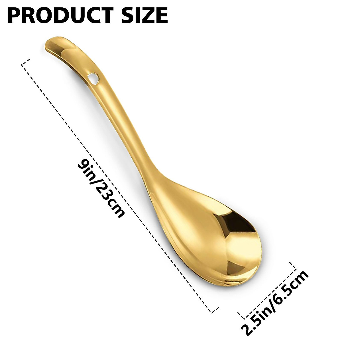 9 Inch Gold Stainless Steel Rice Spoon Paddle, Metal Rice Spatula Scoop, Non-Stick Rice Cooker Spoon, Soup Ladle Rice Scooper Spoons for Serving Cooking Kitchen Utensil