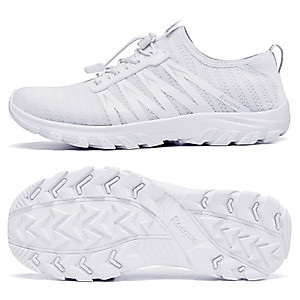 Racqua Mens&Womens Water Shoes Swim Shoes Beach Sport Quick-Dry Aqua Shoes Barefoot for Boating Fishing Hiking Diving Surfing Pool River White 7.5W/6.5M