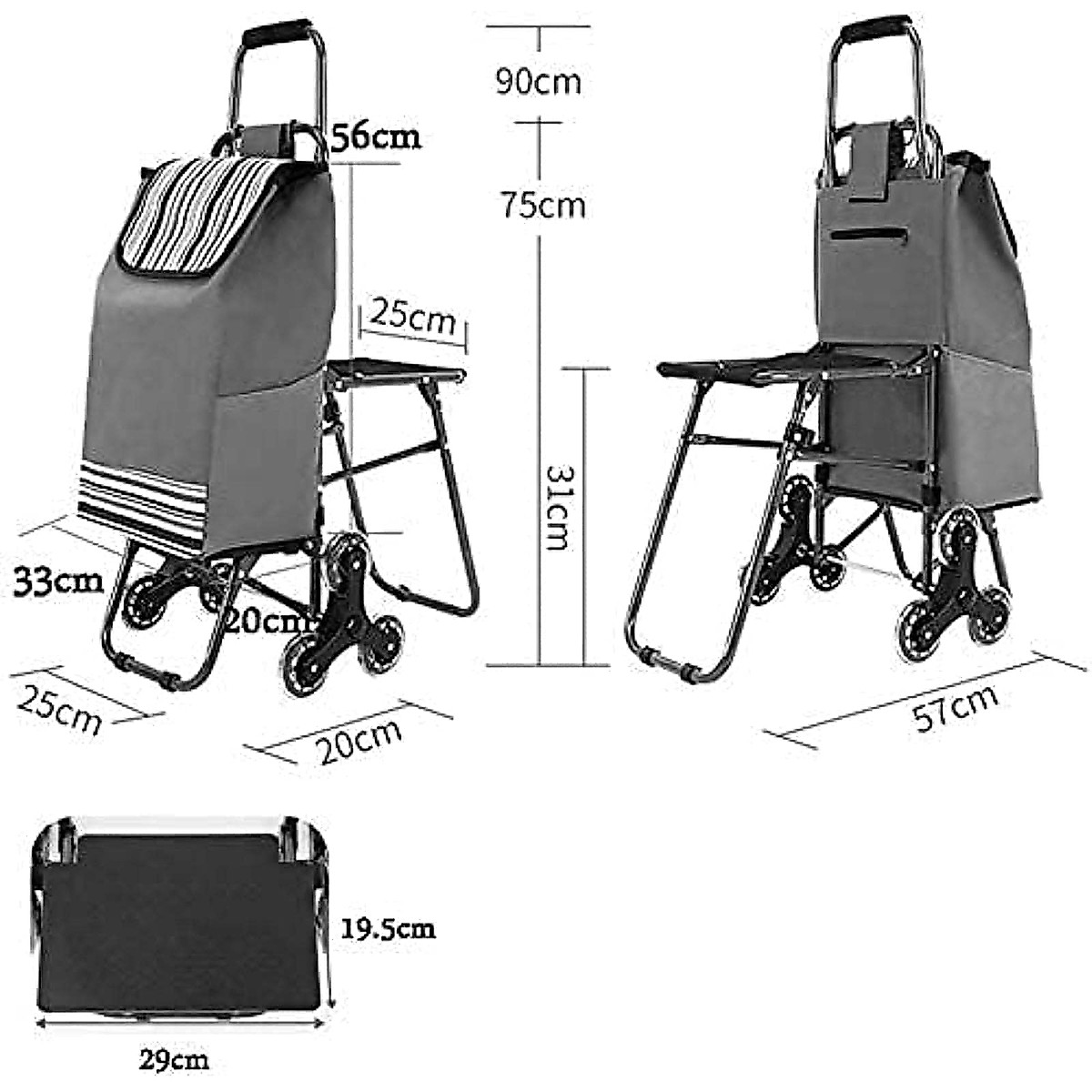Shopping Trolley on Wheels Portable Shopping Cart Convenient Multi-Function Shopping Cart Climbing Stairs Folding Luggage with Chair Portable Side Bag Density Hand Trucks