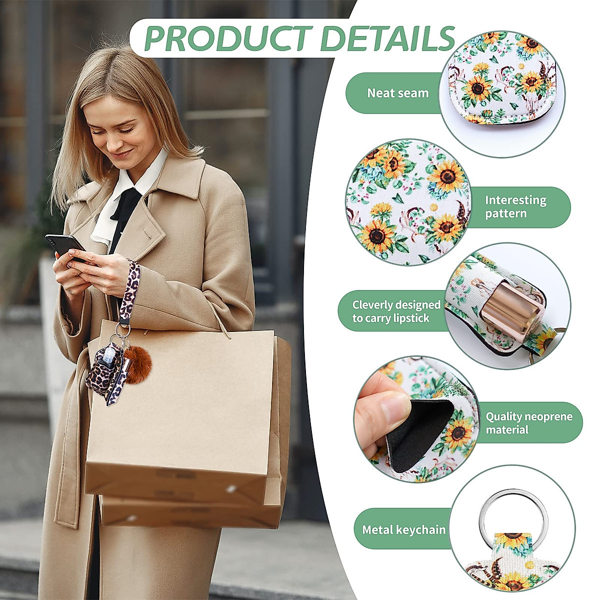 MODOWEY 54Pcs Travel Bottle Chapstick Lanyard Keychain Holders with Pom Pom Keychain