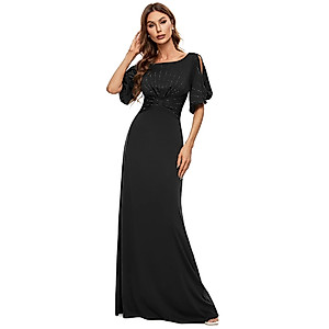 Ever-Pretty Women's Sequin Hollow Sleeve Black Dress Maxi Prom Gown Black US10