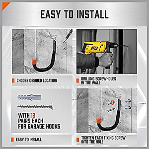 HORUSDY 6 Pack Garage Hooks, Utility Hooks, Garage Hooks Heavy Duty Wall Hooks