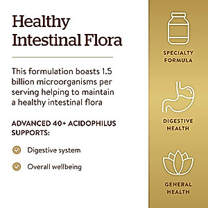 Solgar Advanced 40+ Acidophilus, 120 Vegetable Capsules - Supports Healthy Intestinal Flora - 1.5 Billion Microorganisms Per Serving - Gluten, Dairy, Lactose & Milk Free - Vegetarian - 120 Servings