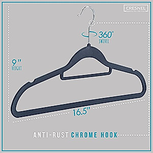 CRESNEL Velvet Hangers 50 Pack - Extra Strong to Hold Heavy Coat and Jacket - Non-Slip & Space Saving Design Excellent for Men and Women Clothes - Rotating Chrome Hook - Modern Gray Color