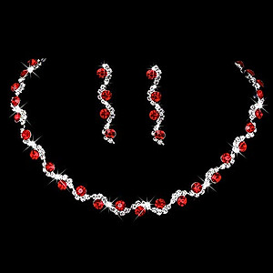 Unicra Bride Silver Necklace Earrings Set Crystal Bridal Wedding Jewelry Set Rhinestone Choker Necklace for Women and Brides