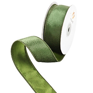 HUIHUANG Green Velvet Ribbon Wired 1-1/2 inch, Moss Green Velvet Ribbon for Gift Wrapping, Christmas Tree, Bows, Wreaths, Garland, Wedding Decor, Home Decor, Crafts-Continuous 10 Yards/Roll