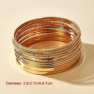 Xerling 14Pcs Gold Boho Indian Multi Bangle Bracelet Set for Teen Girls Punk Chunky Stackable Textured Bracelets for Women Layered Cable Smooth Bracelets