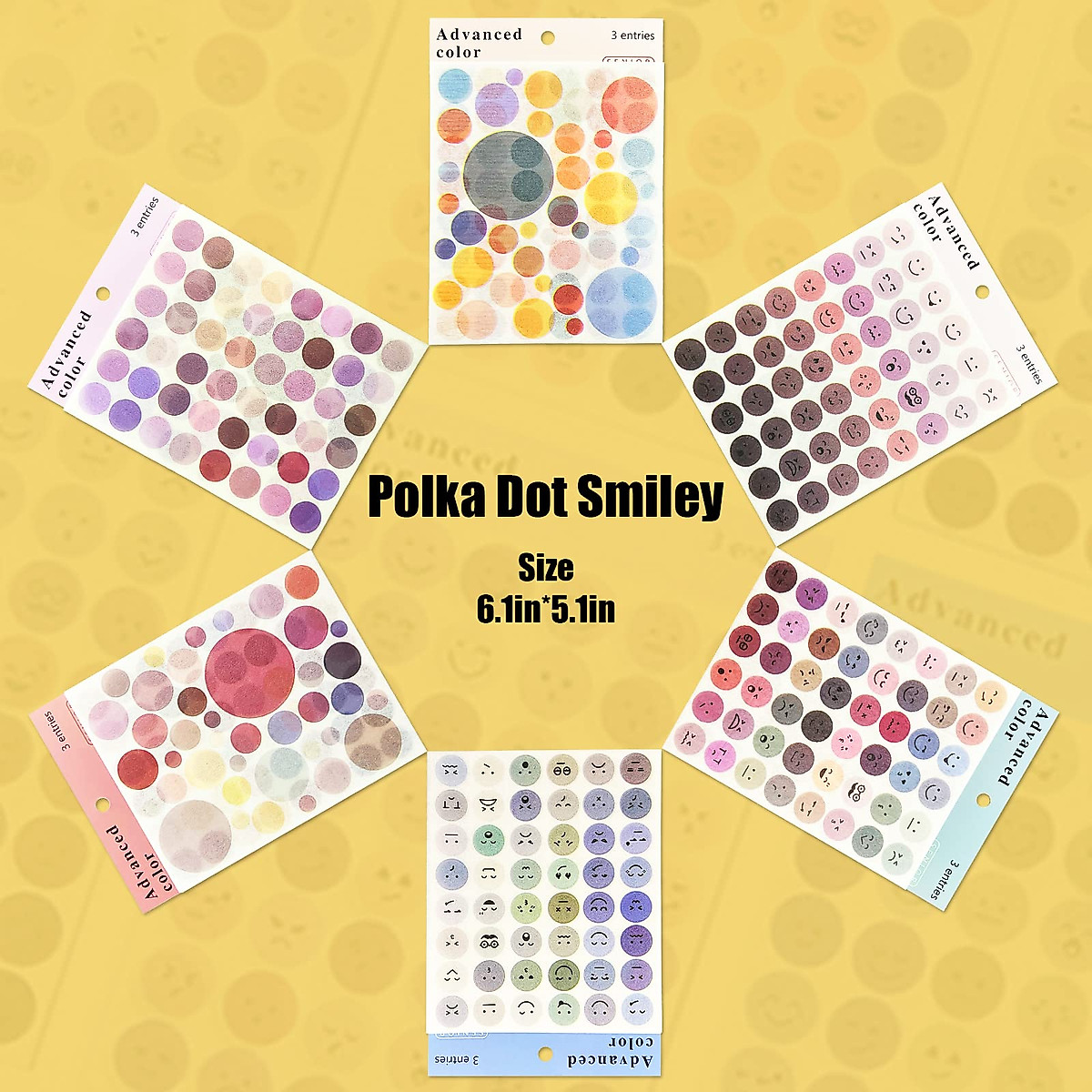Mdikawe Polka Dot Smiley Face Stickers Diary Handwriting DIY Decorative Materials Label Seal Stickers (18Pcs/864Pcs)