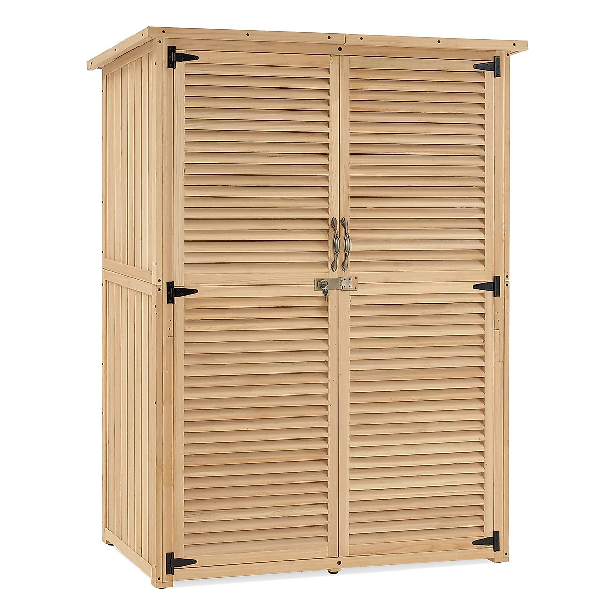 MCombo Outdoor Wooden Storage Cabinet, Garden Tool Shed with Latch, Outside Tools Wood Cabinet with Double Doors for Patio 1900 (Natural, Large)