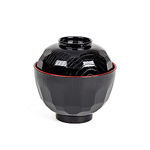 ASIAN HOME Japanese Rice and Soup Bowls With Lid, Black and Red, for rice, miso soup, 4.33" x 3.94", 8.4 oz. (4 Bowls)