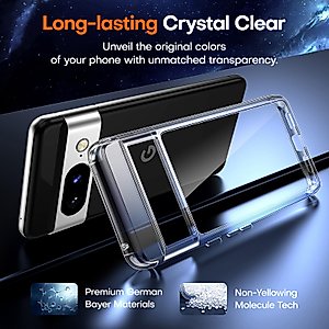 TAURI [5 in 1 Designed for Google Pixel 8 Case Clear, [Not Yellowing] with 2 Tempered Glass Screen Protector + 2 Camera Lens Protector, [Military Grade Drop Protection] Slim for Pixel 8 Phone Case