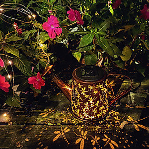 Solar Watering Can Outdoor Lights Garden Decor,Dragonfly Hanging Lantern Waterproof Landscape Lights Outside Decoration for Yard Porch Patio Pathway Gardening Gifts(with 32 inch Shepherd Hook)