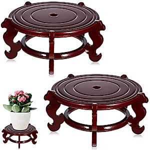 Geetery 2 Pcs 10 Inch Wooden Plant Stands, Chinese Fishbowl Display Stands Indoor, Oriental Style Indoor Furniture Plant Stand Vase Stand Accessories Decor