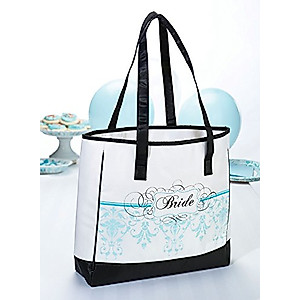 Lillian Rose 13"x12" Aqua TR620 BR Bride Tote Bag, 13" x 12" x 4"