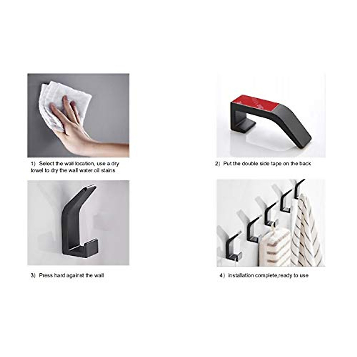 Emma Rose Home Chloe Double Hook, Heavy Duty Wall Hook Without Nails Waterproof Aluminum Hooks for Hanging Bathroom Kitchen Office-2 Pack Wall Hook (White)