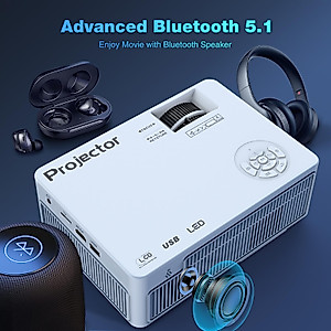 Native 1080P 5G WiFi Bluetooth Projector (with Tripod), 350 ANSI 4K Supported Home Projector, Portable Outdoor Projector with Max 300" Display, Movie Projector Compatible with TV Stick, HDMI, Phone