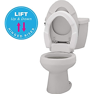 NOVA Medical Products Hinged Toilet Seat Riser Lift Up and Down Raised Toilet Seat For Under Seat For Elongated Seat Color, White, (Pack of ), 1 Count
