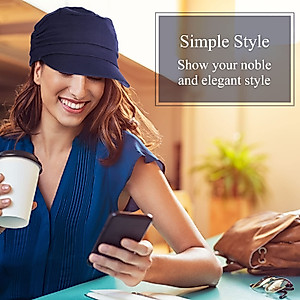 Geyoga 3 Pieces Soft Breathable Newsboy Cap for Women Chemo Headwear Women Oversized Slouch Hat with Brim for Women Ladies(Black, Gray, Navy Blue)