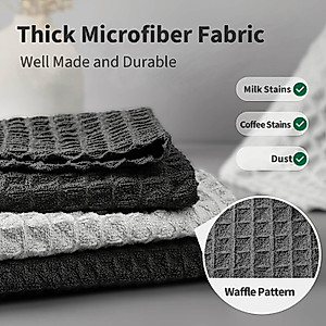 Barista Towel Set, Extra Thick Waffle Microfiber Coffee Cleaning Cloths for Espresso Machine, Steam Wand, Countertop, Grey, 3-Pack