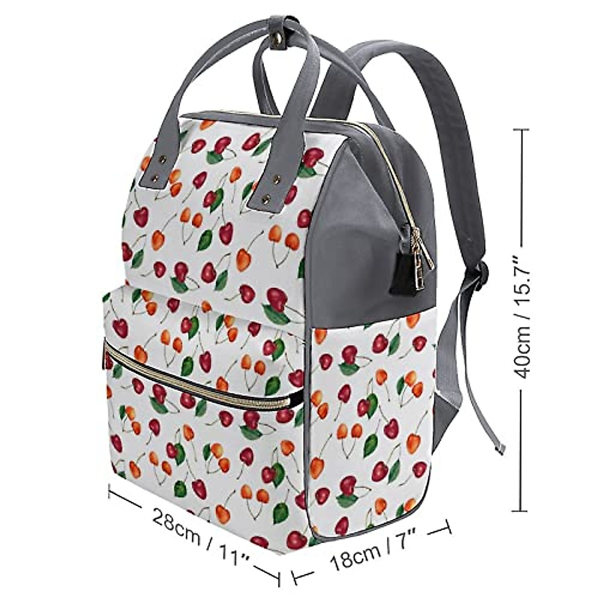 Cherry Berries Watercolor Diaper Bag Backpack Large Capacity Mommy Bags Multifunction Nappy Bag Travel Back Pack Gray-Style