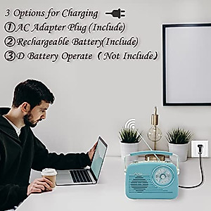 FEZEQIN D216 Shortwave AM FM Radio Old School Receiver BT Speaker MP3 Player with TF Card Jack Flash Drive Input Jack Large Tuning Dial Power Plug or Rechargeable Battery for Family Elder (Blue)