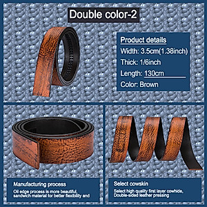 Barry.Wang Mens Designer Belt Orange Genuine Leather Ratchet Strap Adjustable Without Buckle 1 3/8” 35mm,Trim to Fit
