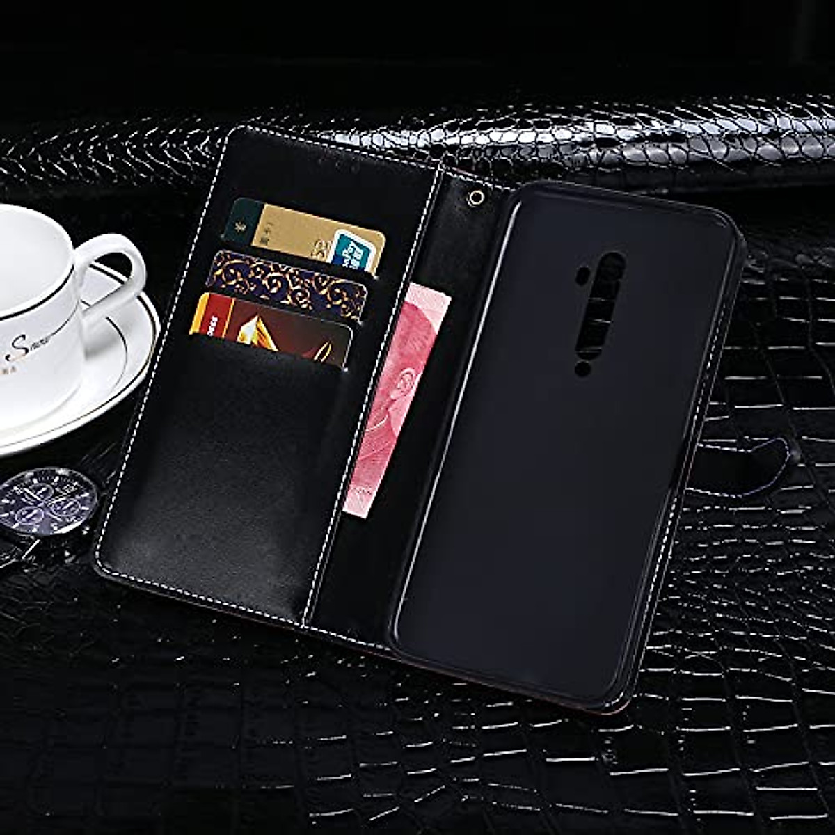 YLYT Shockproof - Blue Flip Leather TPU Silicone Luxury Cover Stand Wallet Case for Oppo Reno2 6.5 inch Card Slots Pouch Skin
