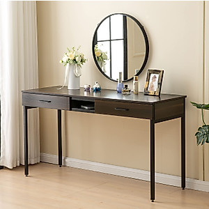 Aerkenga 55 inch Desk with Drawers Large Size Home Office Desk for Bedroom Office Use Desk with Storage Vanity Makeup Desk Drawer Desk Easy Install, Black