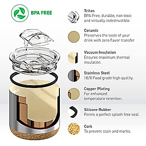 asobu Infinite Stainless Steel Insulated Coffee Mug with Inner Ceramic Coating and Cork Coaster 16 Ounce (Black)