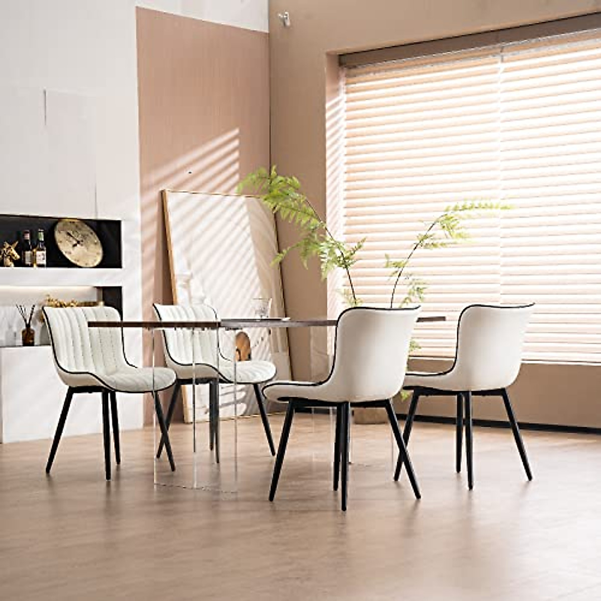 YOUNUOKE White Dining Chairs Set of 2 Upholstered Mid Century Modern Chair Armless Faux Leather Accent Guest Chair with Backs Metal Legs for Kitchen Living Reception Waiting Room Bedrooms